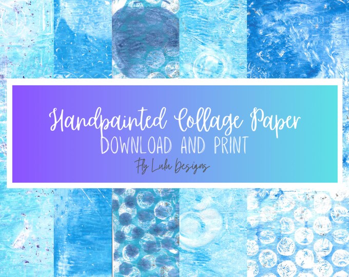 Hand Painted, Blue Collage Paper, Set of 5 Collage Paper, Printable ...