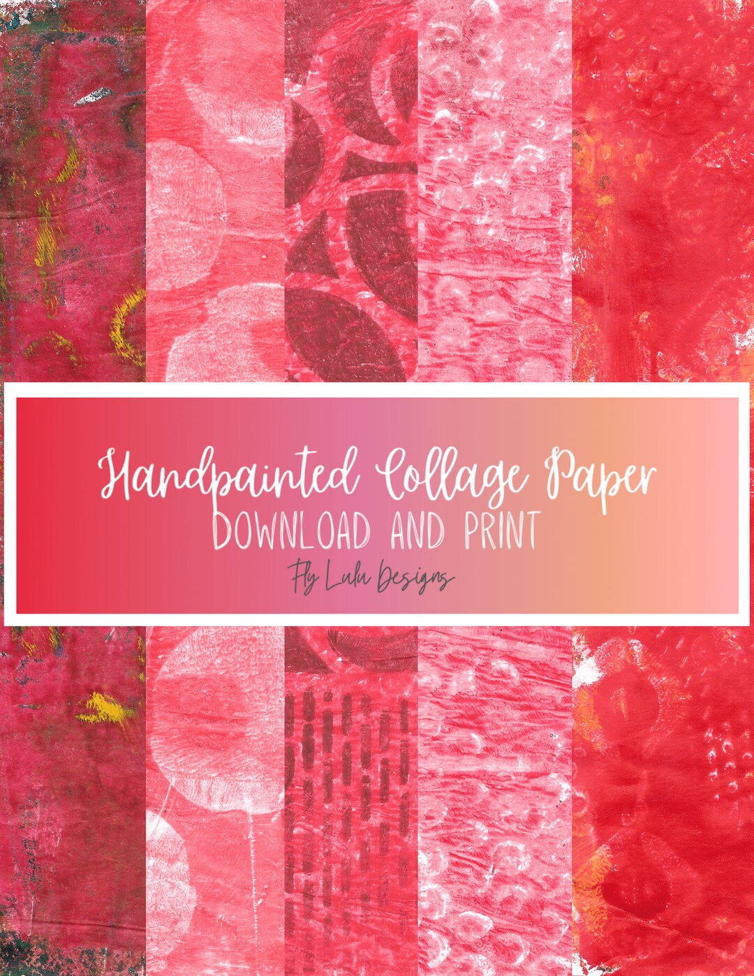 Hand Painted, Red Collage Paper, Set of 5 Collage Paper, Printable ...