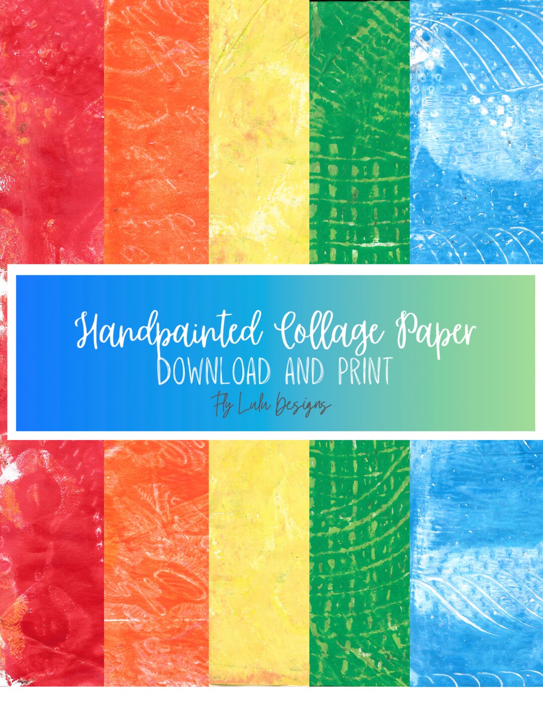 Hand Painted, Variety Collage Paper, Set of 5 Colored Collage ...