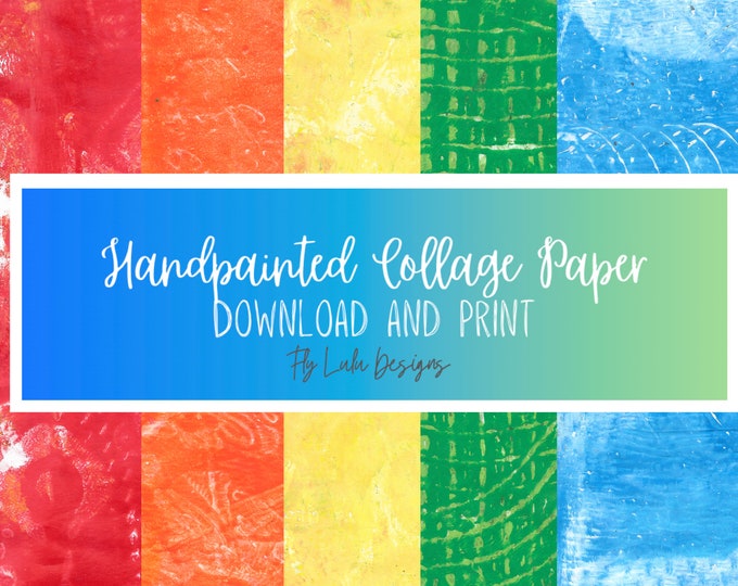 Hand Painted, Variety Collage Paper, Set of 5 Colored Collage ...