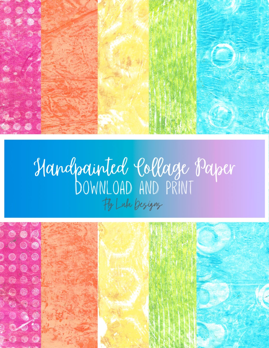 Hand Painted, Variety Collage Paper, Set of 5 Colored Collage ...