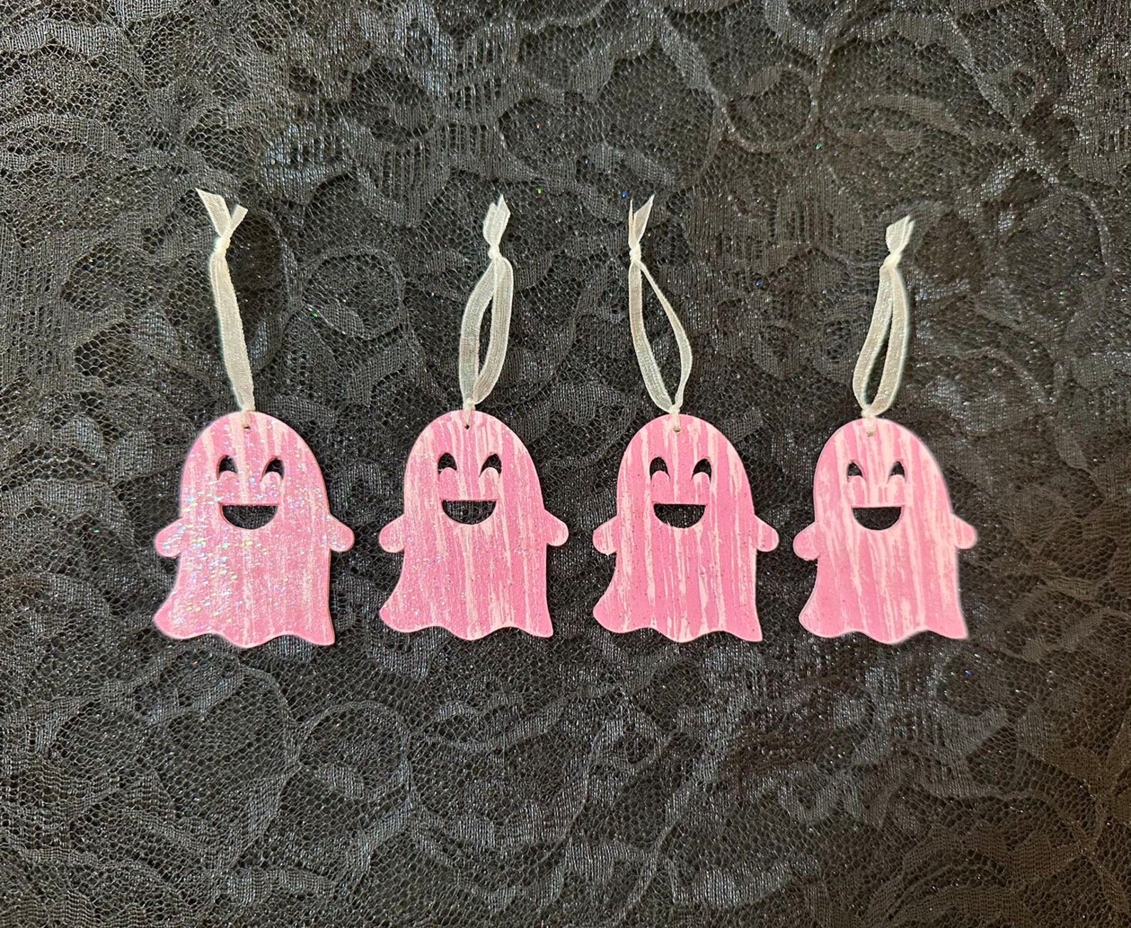 Pink Ghost Ornaments Set of 4 Handmade Mini Wood Ghost - Etsy