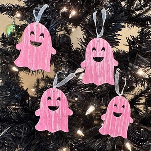 Pink Ghost Ornaments Set of 4 Handmade Mini Wood Ghost - Etsy