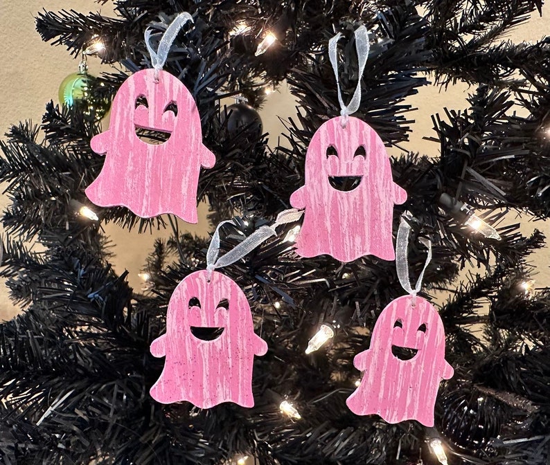 Pink Ghost Ornaments Set of 4 Handmade Mini Wood Ghost - Etsy