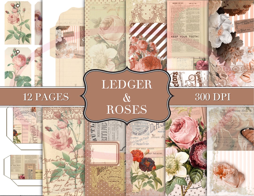Ledger & Roses Junk Journal Kit - Digital Paper Prints - Scrapbook ...