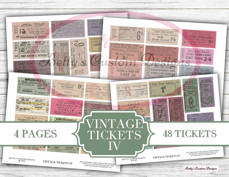 Vintage Tickets IV Random Font Handwritten Printable - Etsy