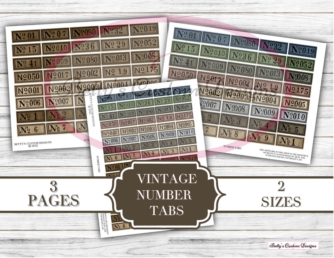 Number Tabs - Number Labels - Printable - Ephemera - Junk Journal Label ...