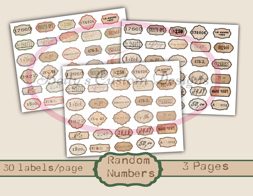 Vintage-style Random Number Labels - Printable - Ephemera - Junk ...