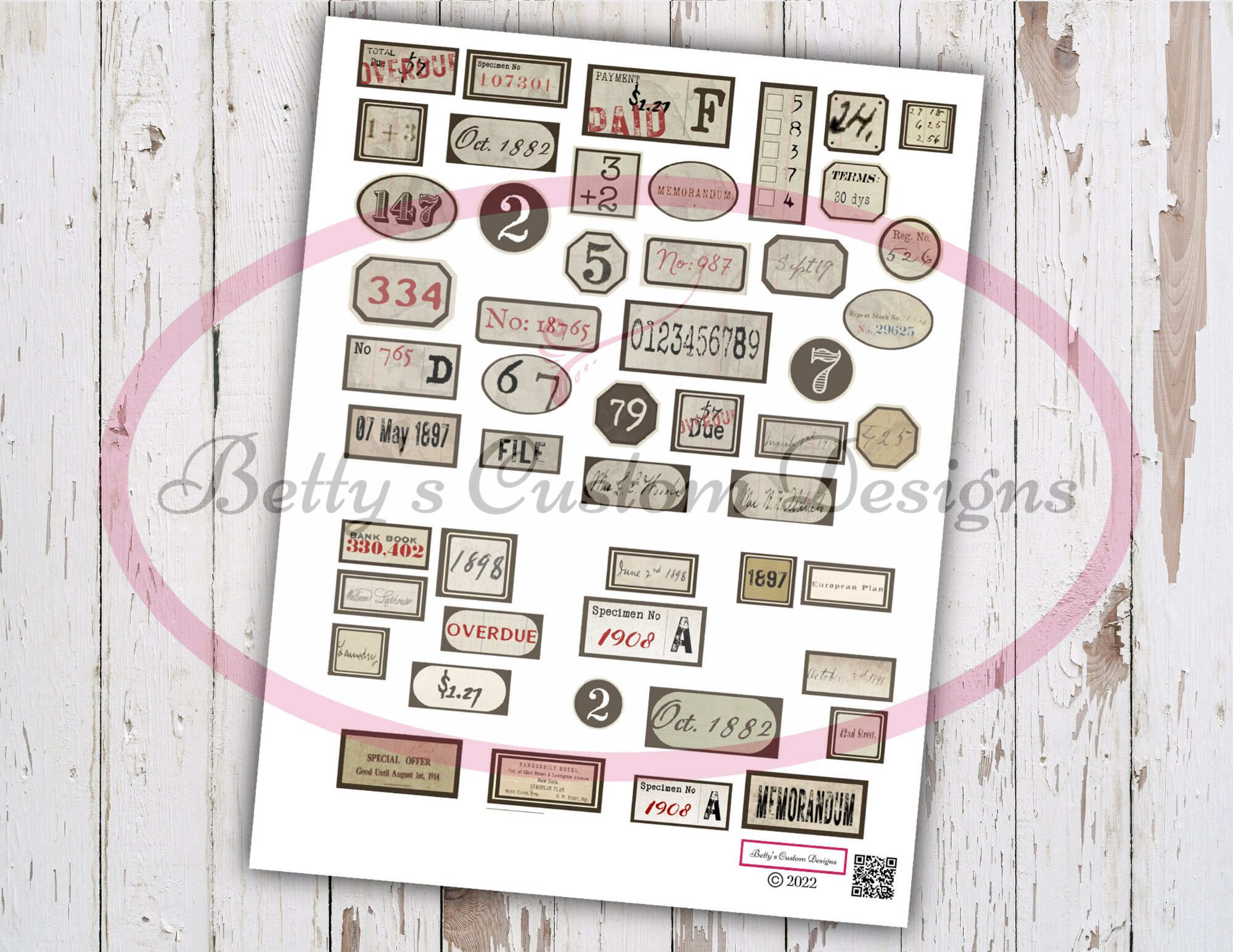Random Number Labels IV Printable Ephemera Junk Journal - Etsy