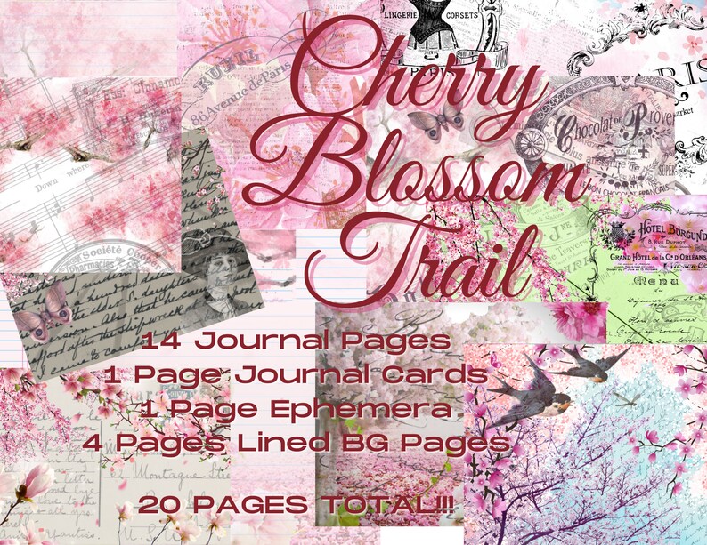 Cherry Blossom Trail Junk Journal Kit Digital Paper Prints | Etsy