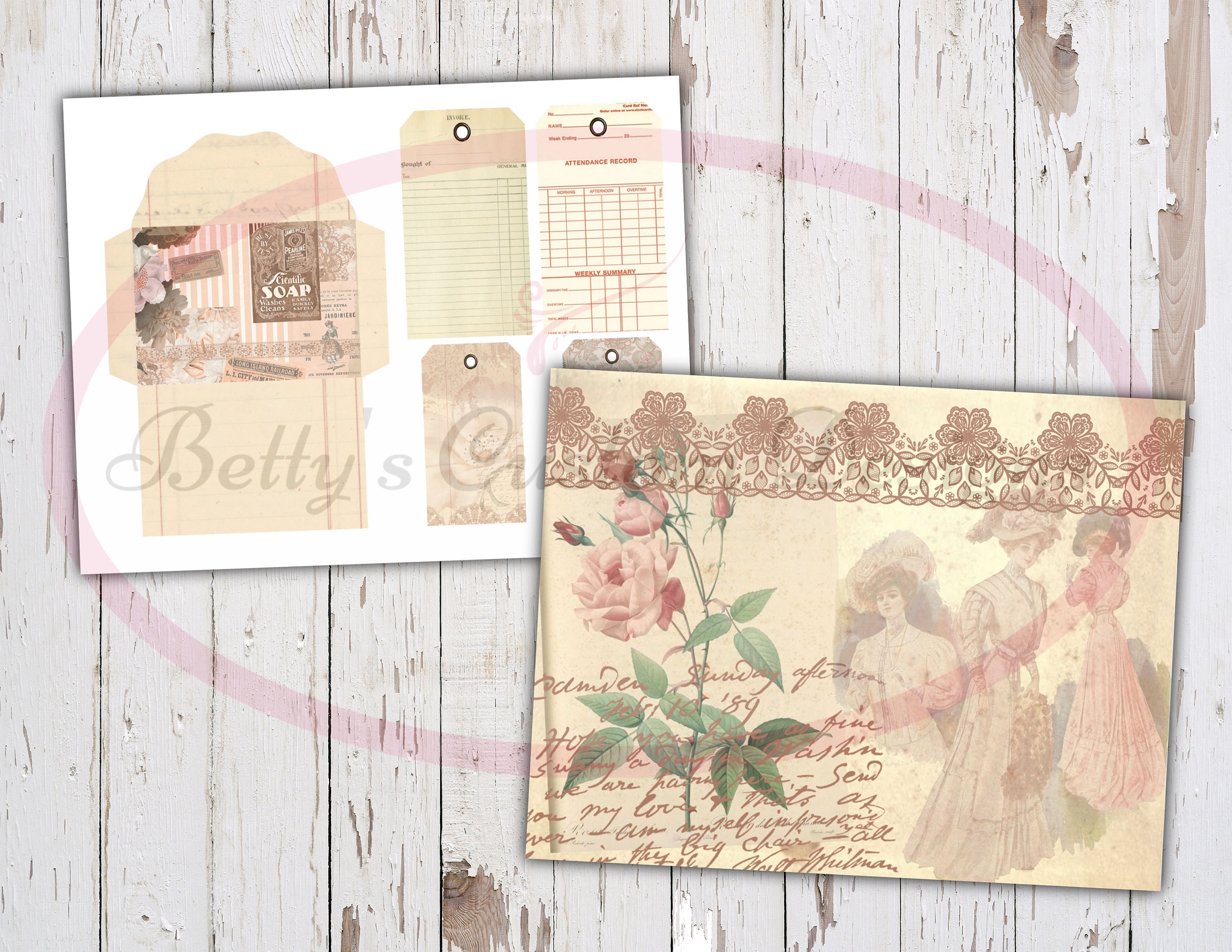 Ledger & Roses Junk Journal Kit Digital Paper Prints - Etsy