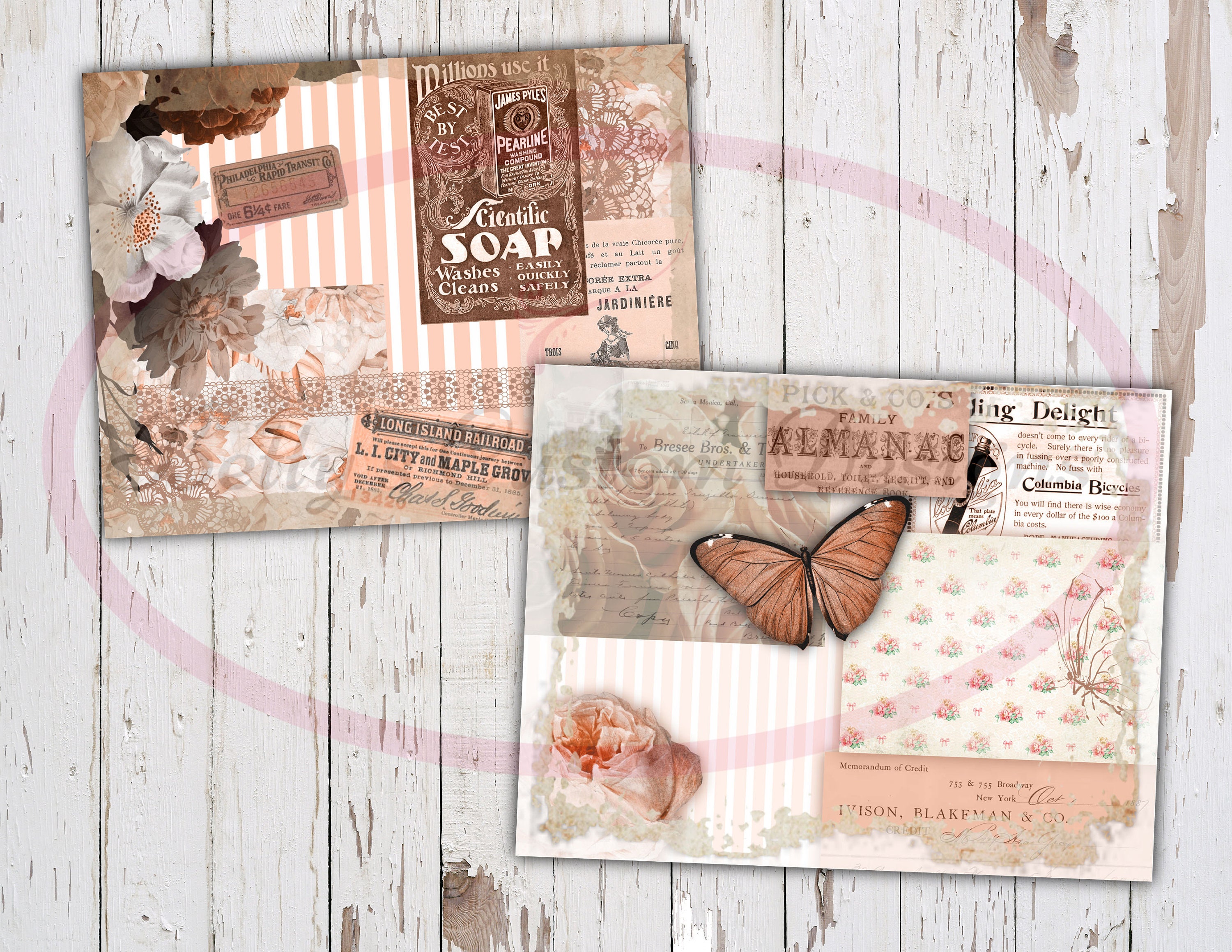 Ledger & Roses Junk Journal Kit - Digital Paper Prints - Scrapbook ...