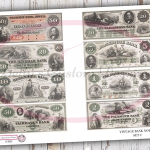 Vintage Bank Notes - Set 1 - Ephemera Pack - Junk Journal ...
