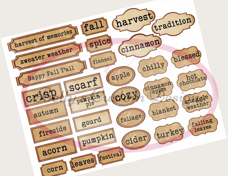 Vintage-style Fall Word Labels Typewriter Font WORDS - Etsy