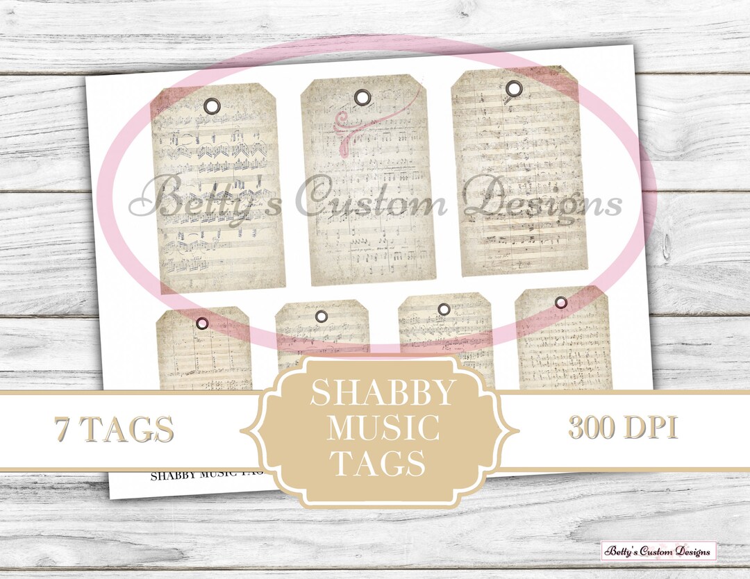 Shabby Music Tags - Printable - Ephemera - Junk Journal Label - Journal ...