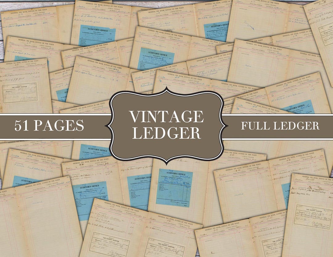Vintage Ledger Journal Kit - Digital Paper Prints - Scrapbook - Vintage ...