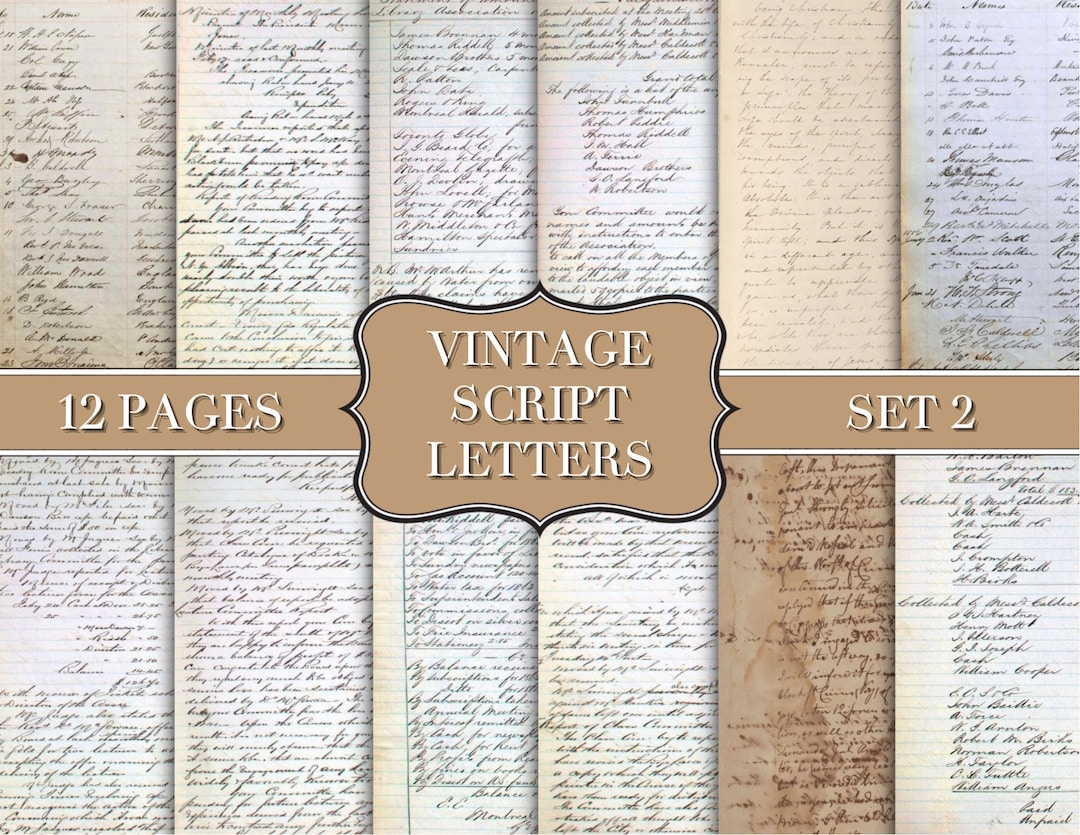 Vintage Script Letters Backgrounds - Set 2 - Digital Paper Prints ...