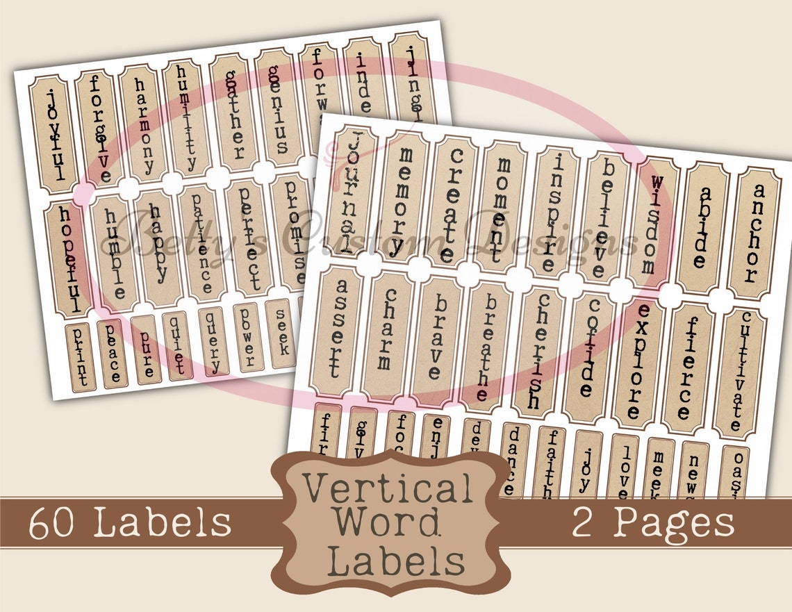 Vertical Word Labels - Phrases - Typewriter Font - Printable - Ephemera ...