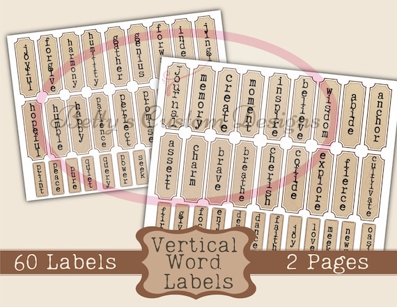 Vertical Word Labels Phrases Typewriter Font Printable - Etsy