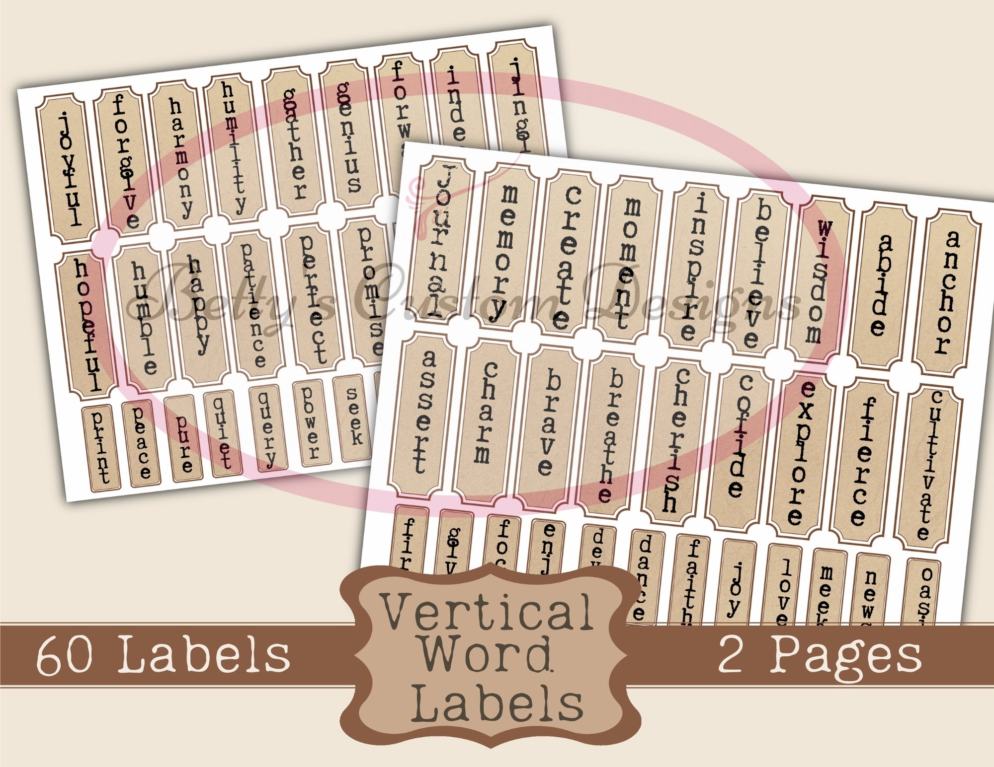 Vertical Word Labels Phrases Typewriter Font Printable - Etsy