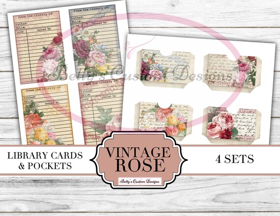 Vintage Rose Library Cards & Pockets Printable Journal - Etsy