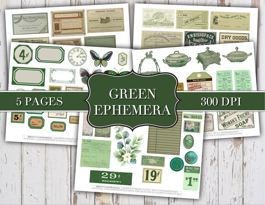 Green Ephemera - Ephemera Pack - Junk Journal - Embellishment ...