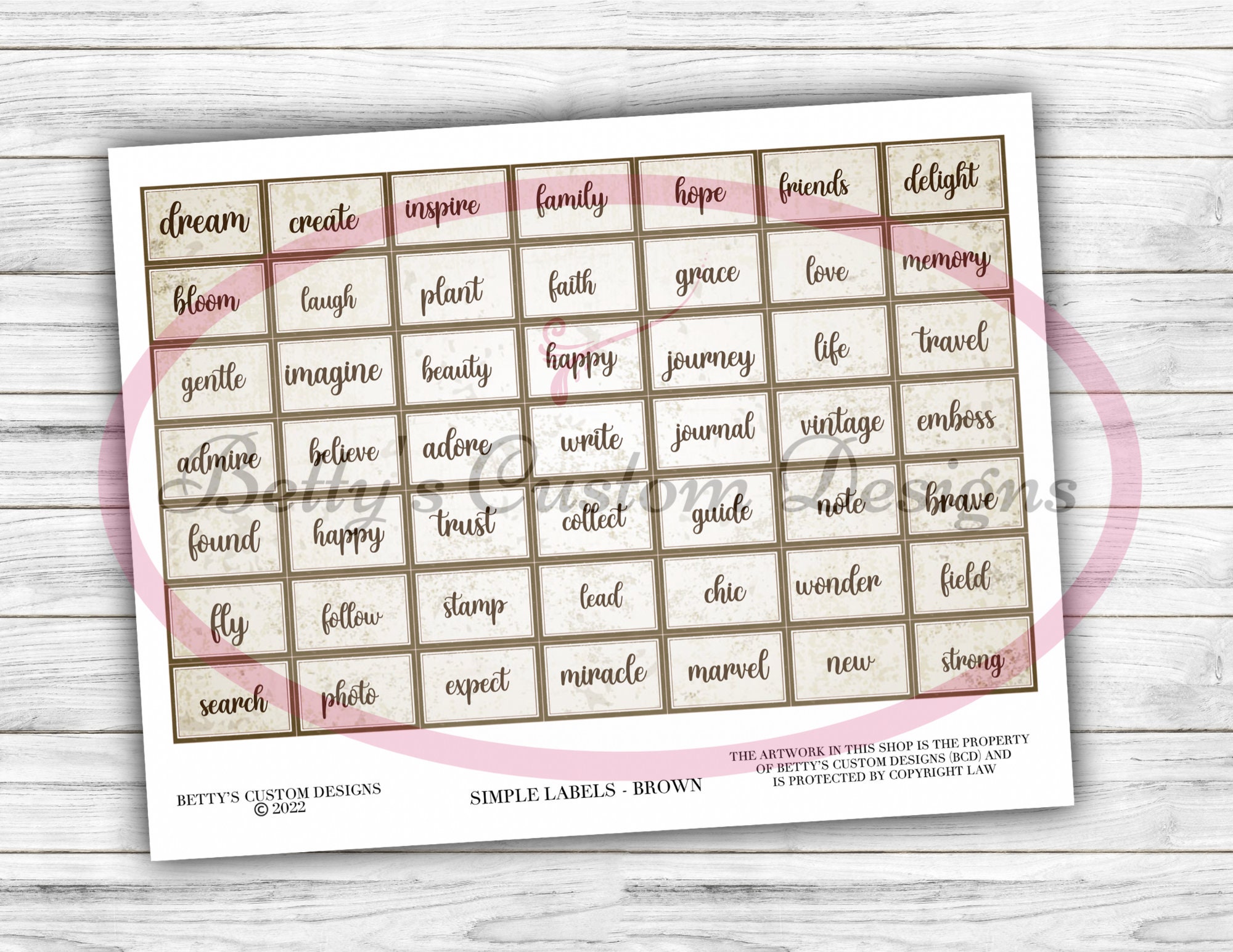 Simple Word Labels - Brown - Printable - Ephemera - Junk Journal Label ...