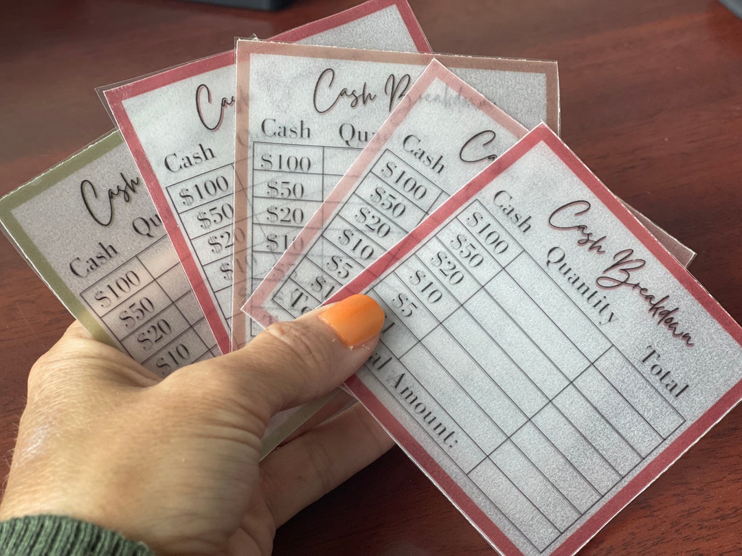 Laminated Reusable Teller Slip Cash Withdrawal Cash Breakdown Cash ...