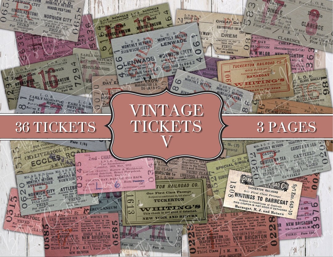 Vintage Tickets V - Random Font - Handwritten - Printable - Ephemera ...