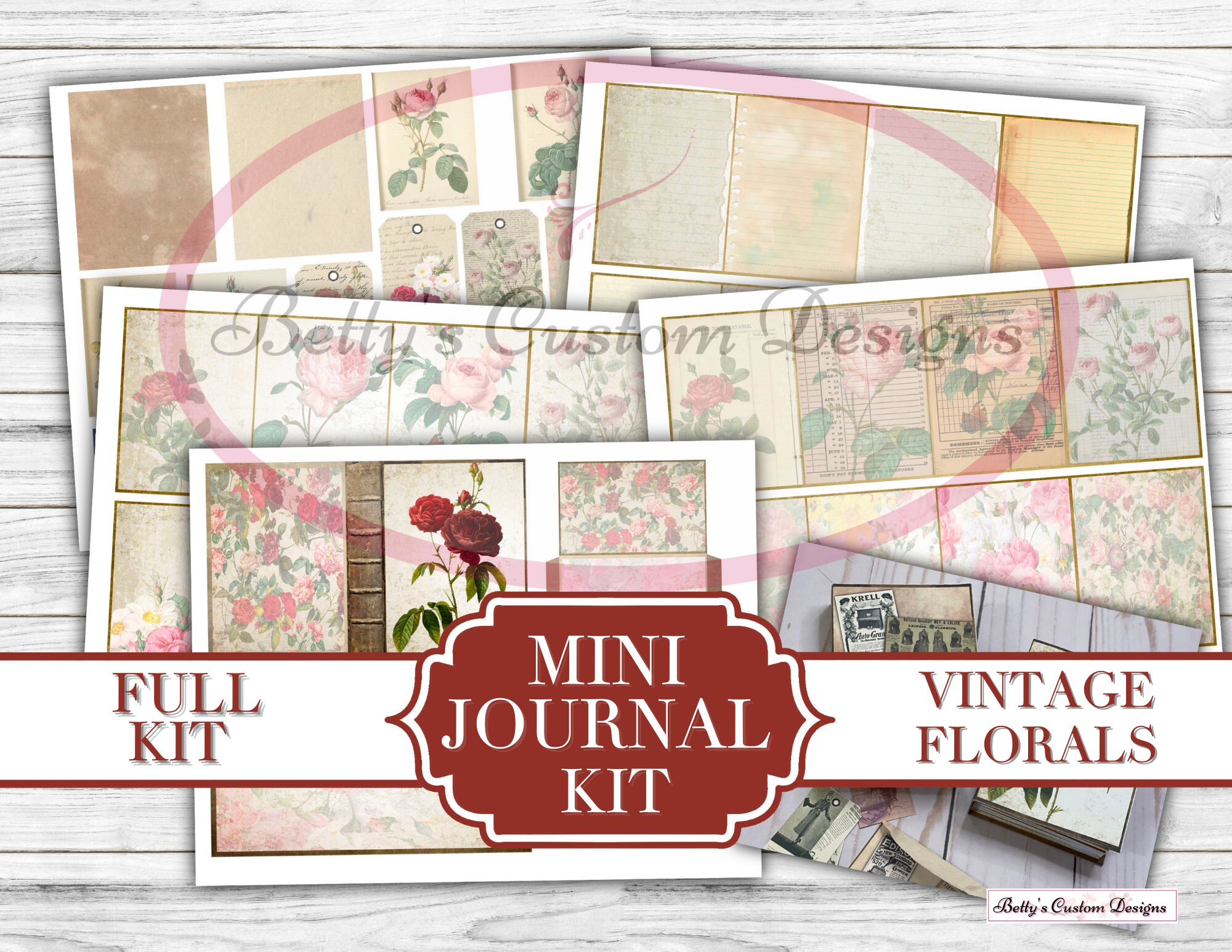 Vintage Florals Mini Journal Kit Digital Download Full - Etsy