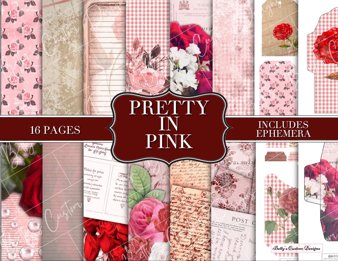 Pretty in Pink - Junk Journal Kit - Digital Paper Prints - Scrapbook ...