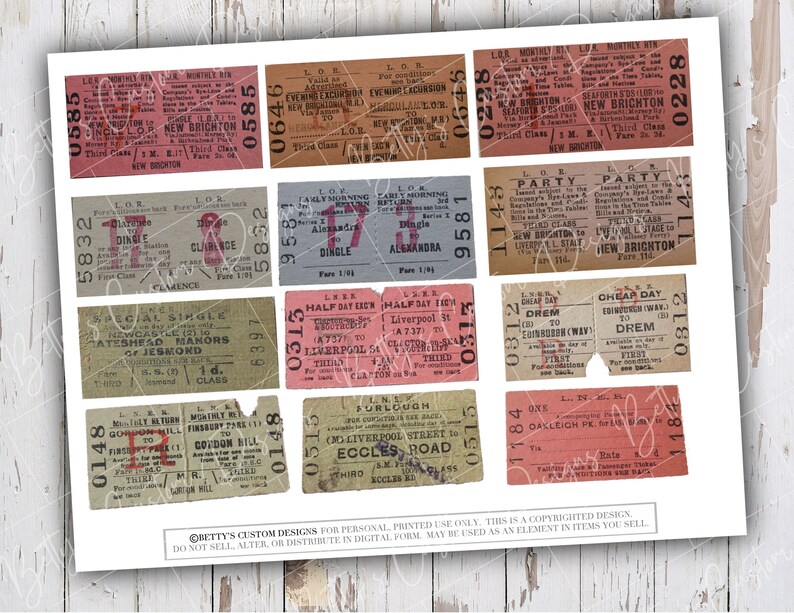 Vintage Tickets V Random Font Handwritten Printable - Etsy