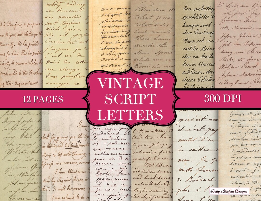 Vintage Script Letters Backgrounds - Digital Paper Prints - Scrapbook ...