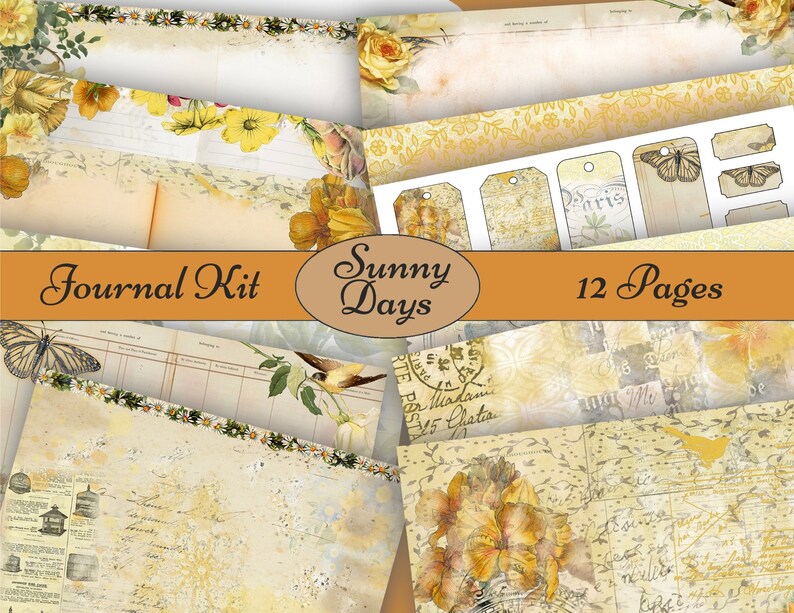Sunny Days Junk Journal Kit Digital Paper Prints Scrapbook | Etsy