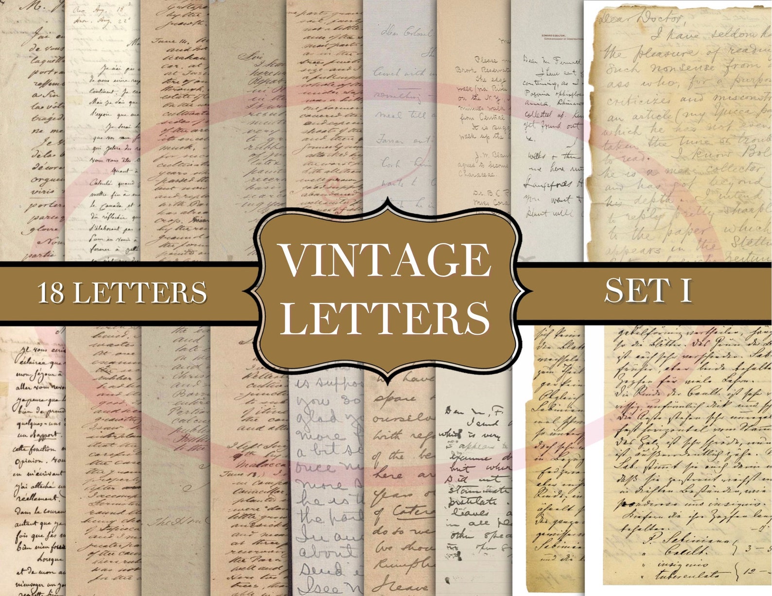 Printable Vintage Script Letters Paper Textures Digital - Etsy