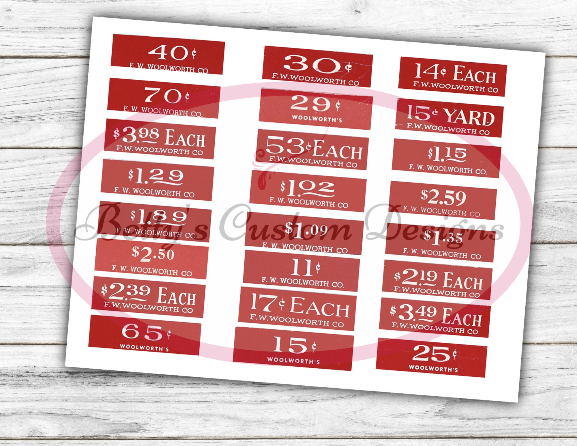 Woolworth Vintage Price Tags - Roses & Trees - Junk Journal ...