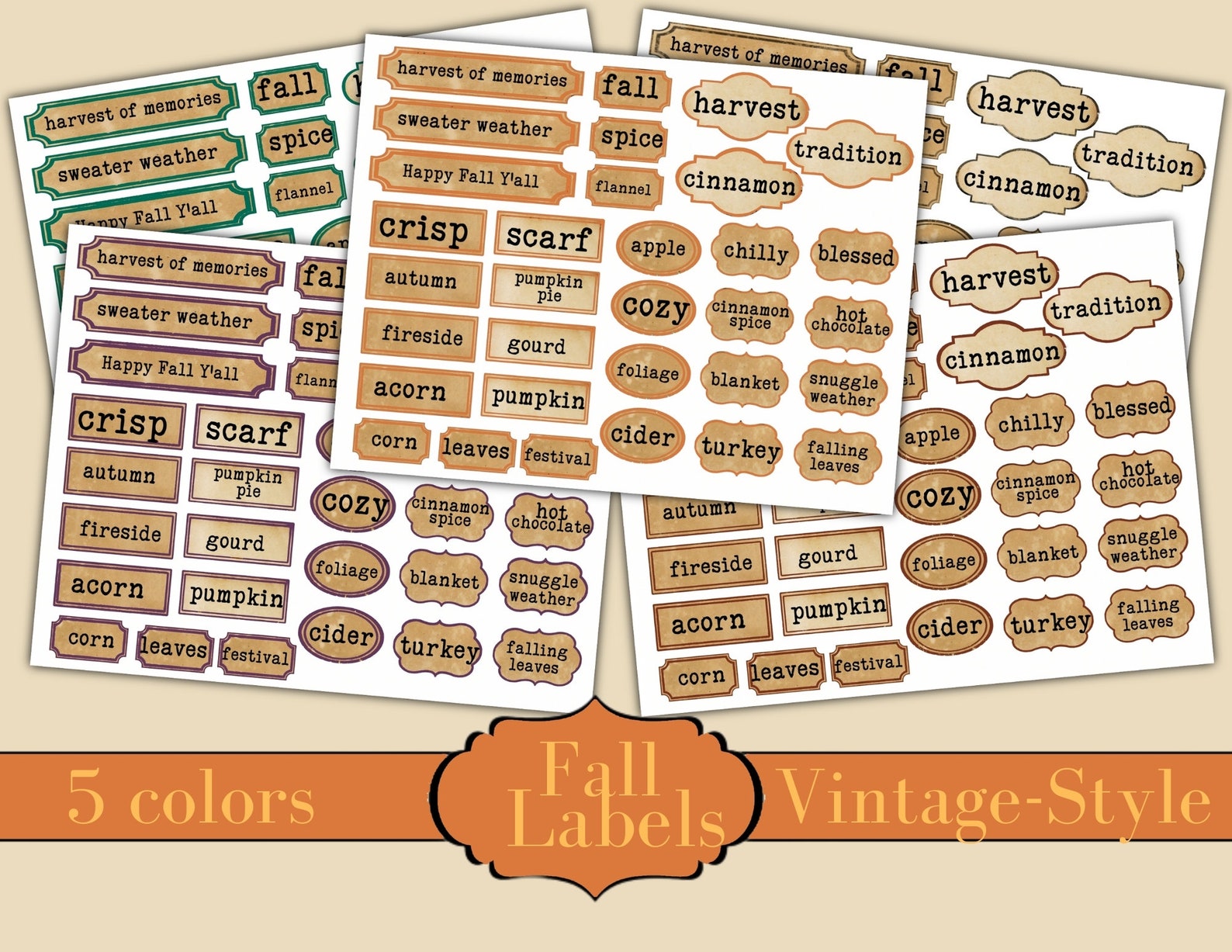 Vintage-style Fall Word Labels Typewriter Font WORDS - Etsy