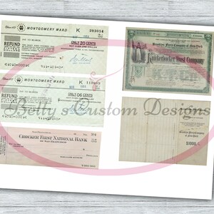 Vintage Bank Notes Vintage Checks Cheque Printable Journal Cards ...