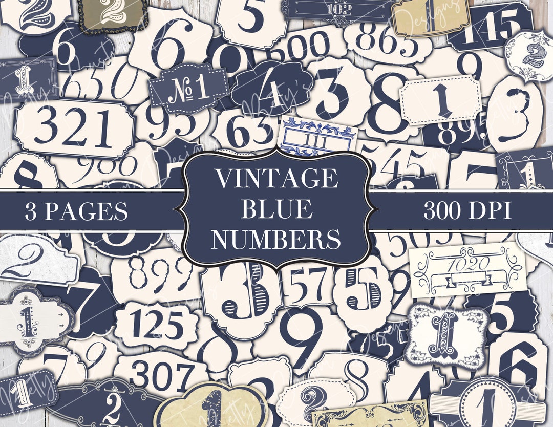 Vintage Blue Number Labels - Random Labels - Junk Journal Ephemera ...