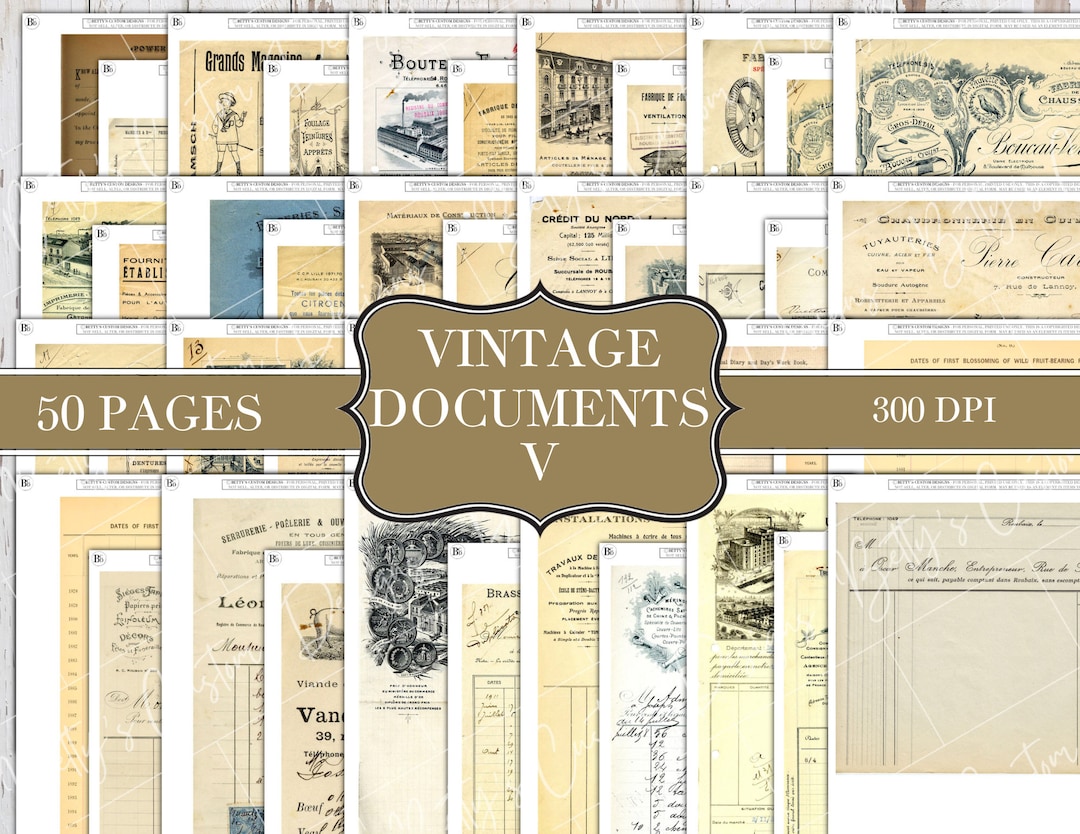 Vintage Documents V - 50 Pages - Digital Paper Prints - Scrapbook ...
