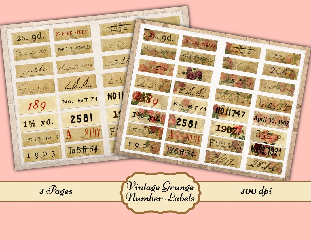 Vintage-style Grunge Number Labels - Typewriter Font - Handwritten ...