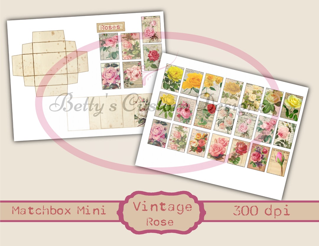 Vintage Rose Matchbox Mini - Junk Journal - Ephemera - Embellishment ...