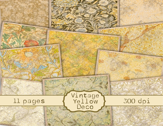 Vintage Yellow Deco Junk Journal Kit Digital Paper Prints | Etsy