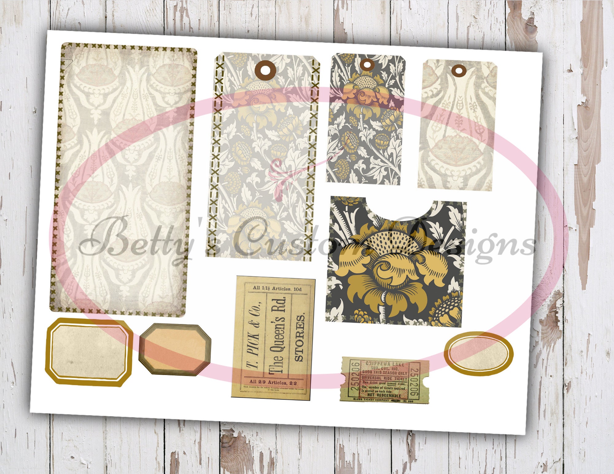 William Morris Loaded Tags Printable Tags Junk Journaling - Etsy