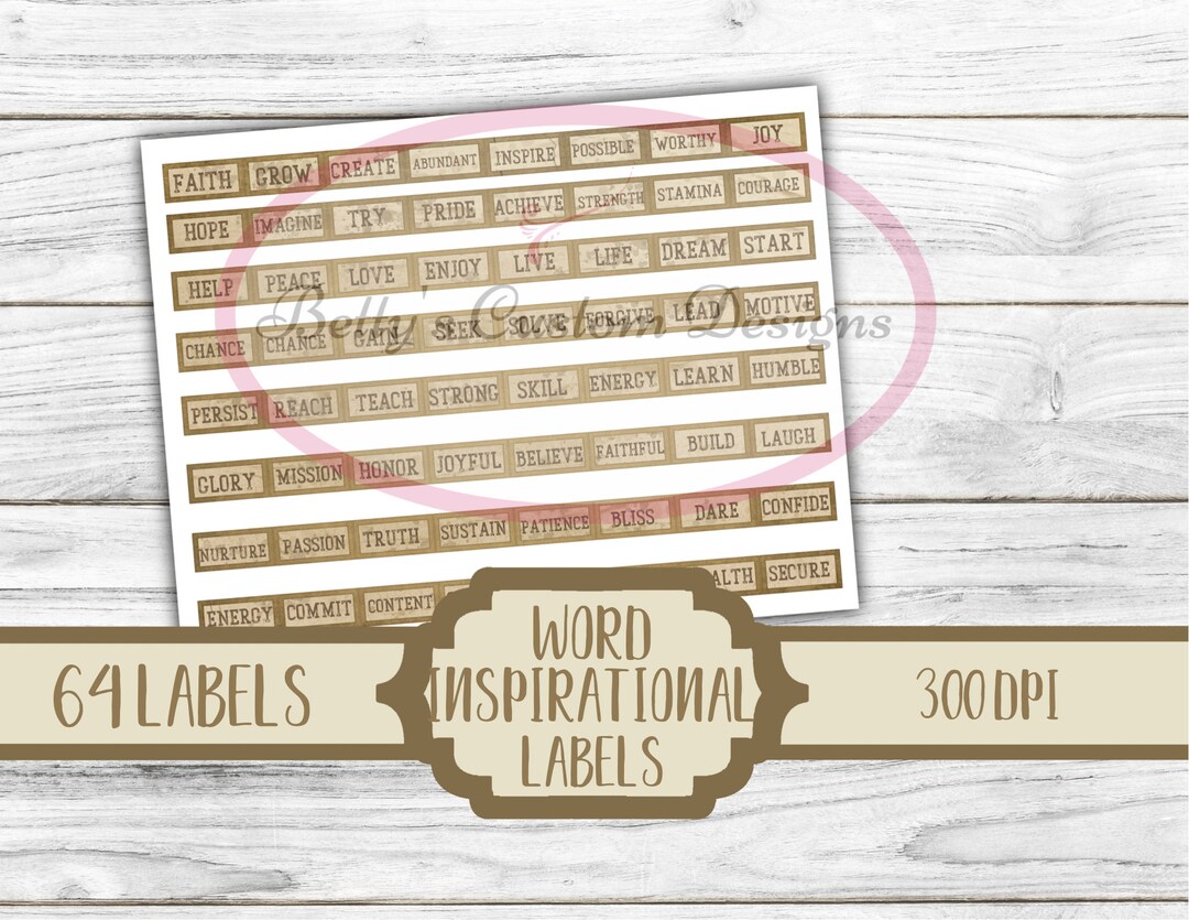 Inspirational Labels WORDS Typewriter Font Printable Ephemera Junk ...