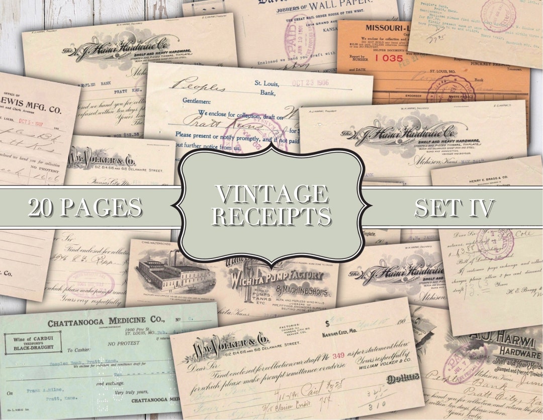 Vintage Receipts Set IV - Digital Download - Printable - Junk Journal ...