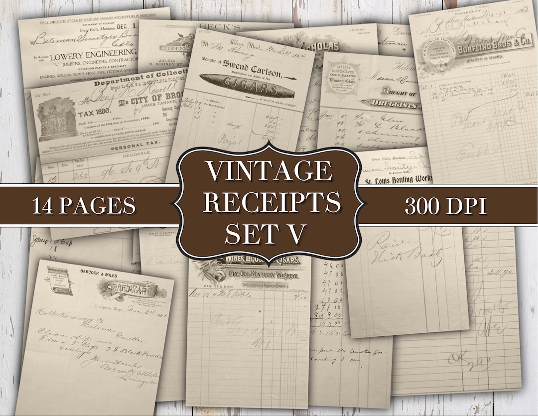 Vintage Receipts Set V - Digital Download - Printable - Junk Journal ...