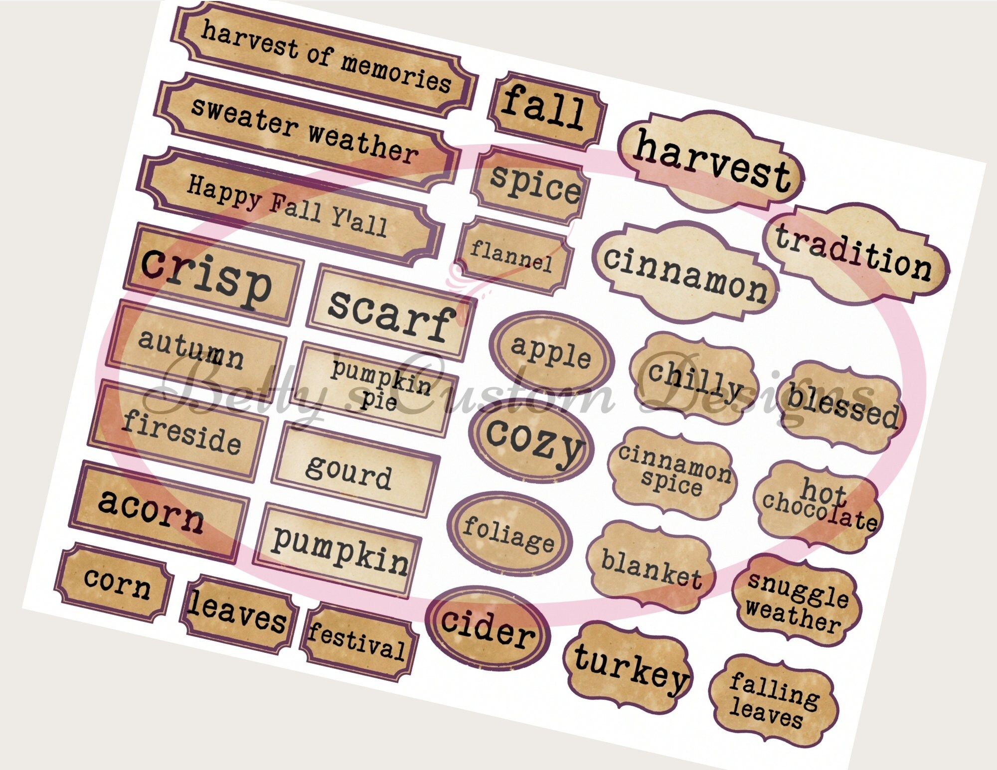 Vintage-style Fall Word Labels Typewriter Font WORDS - Etsy