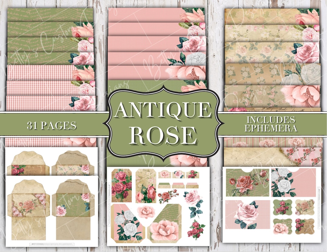 Antique Rose Junk Journal Kit - Digital Paper Prints - Scrapbook ...