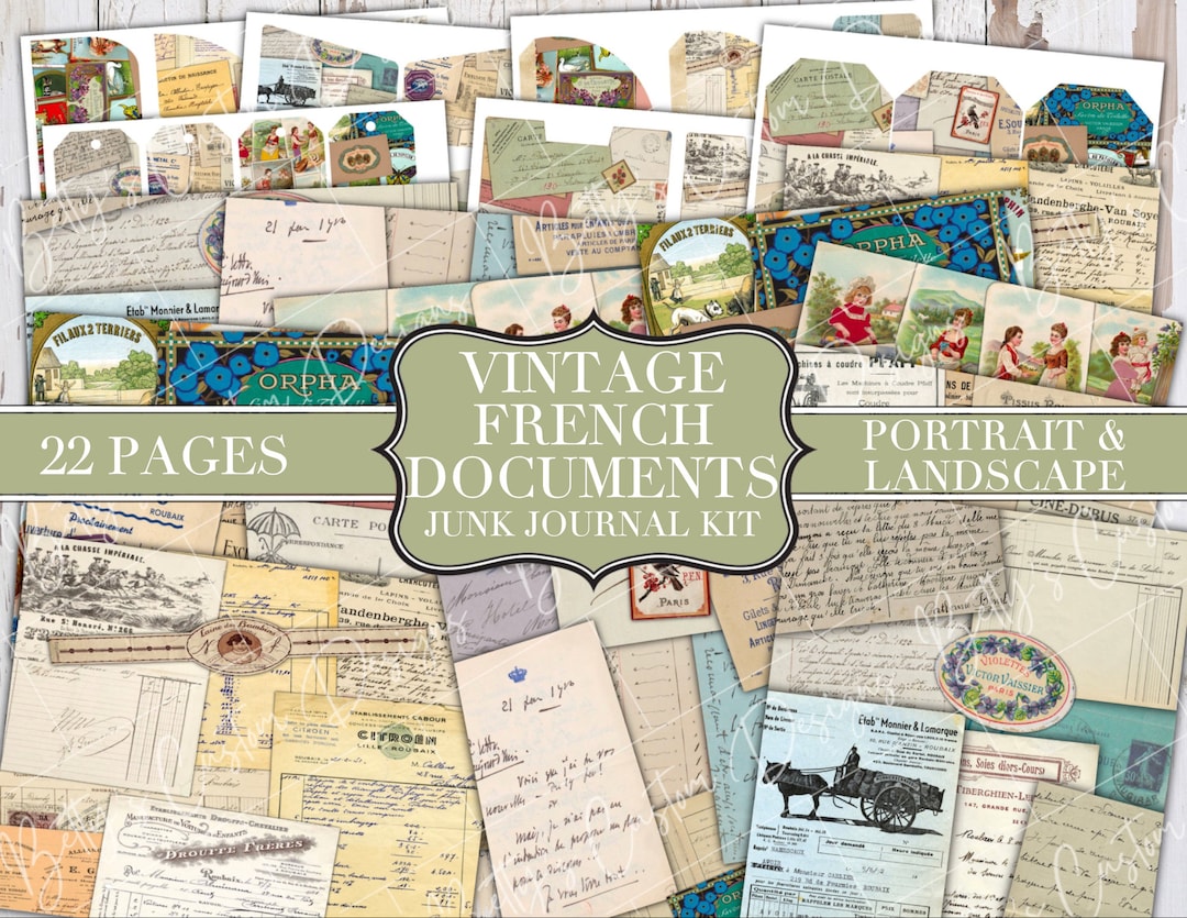 Vintage French Documents Junk Journal Kit - Labels - Junk Journal ...